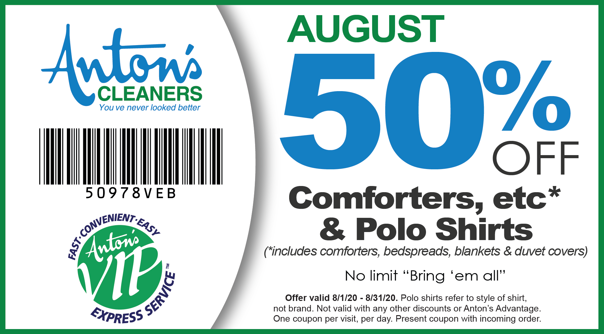 August VIP Coupon - Anton's Cleaners : Anton's Cleaners
